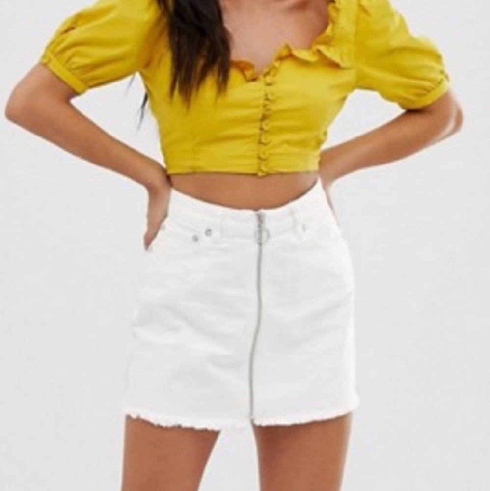Free People White Denim Distressed Zip Up Skirt - Gem